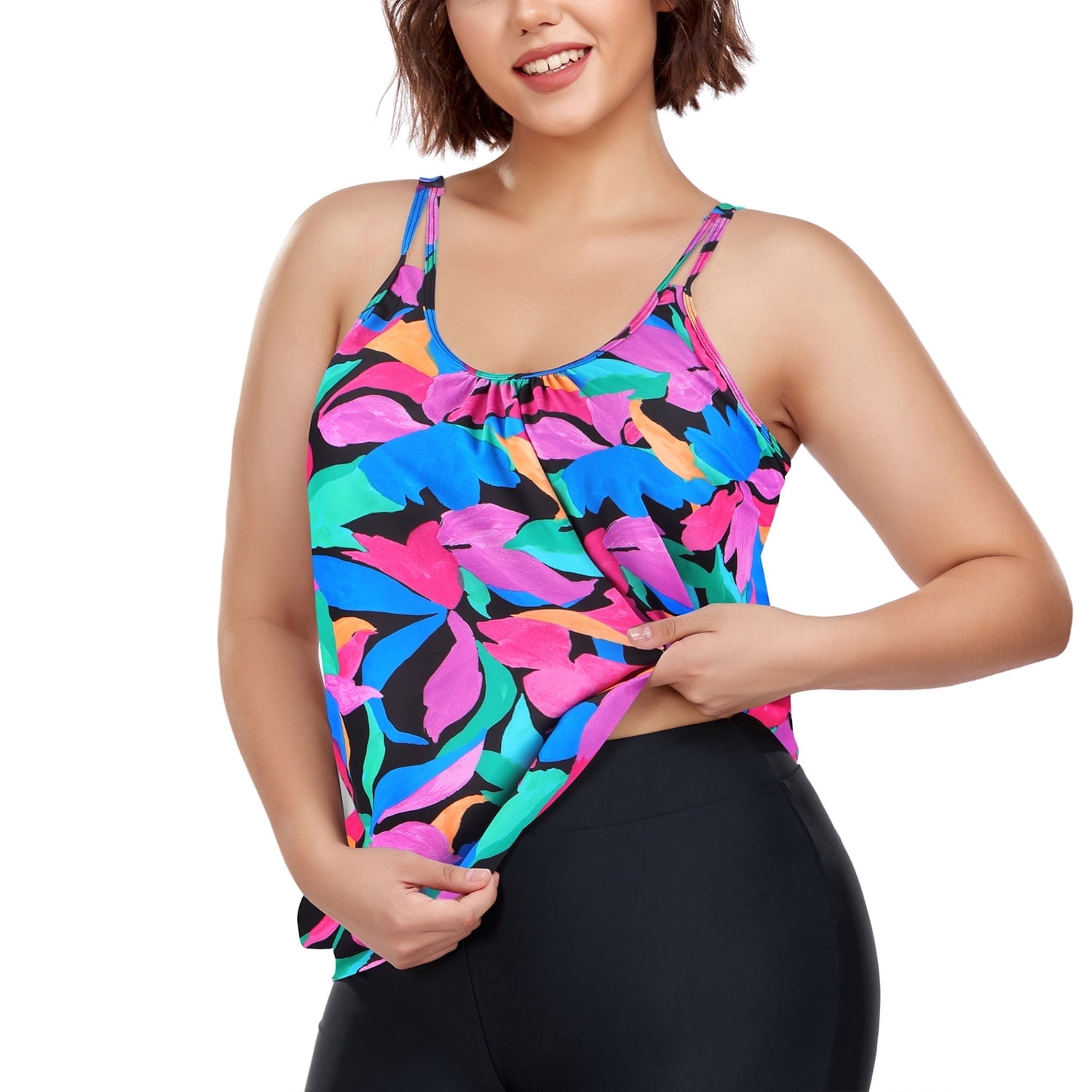 Ocean Blues Women's Plus Size Tankini Top Only Loose Fit Blouson ...