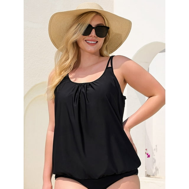Ocean Blues Women's Plus Size Tankini Top Only Loose Fit Blouson ...