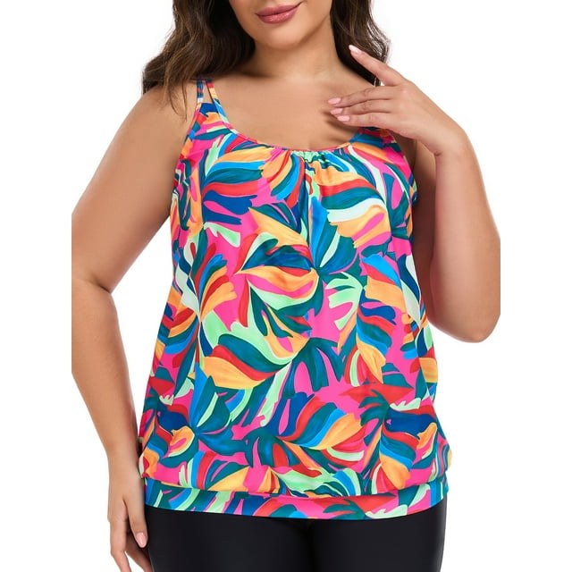 Ocean Blues Women's Plus Size Tankini Top Only Loose Fit Blouson ...
