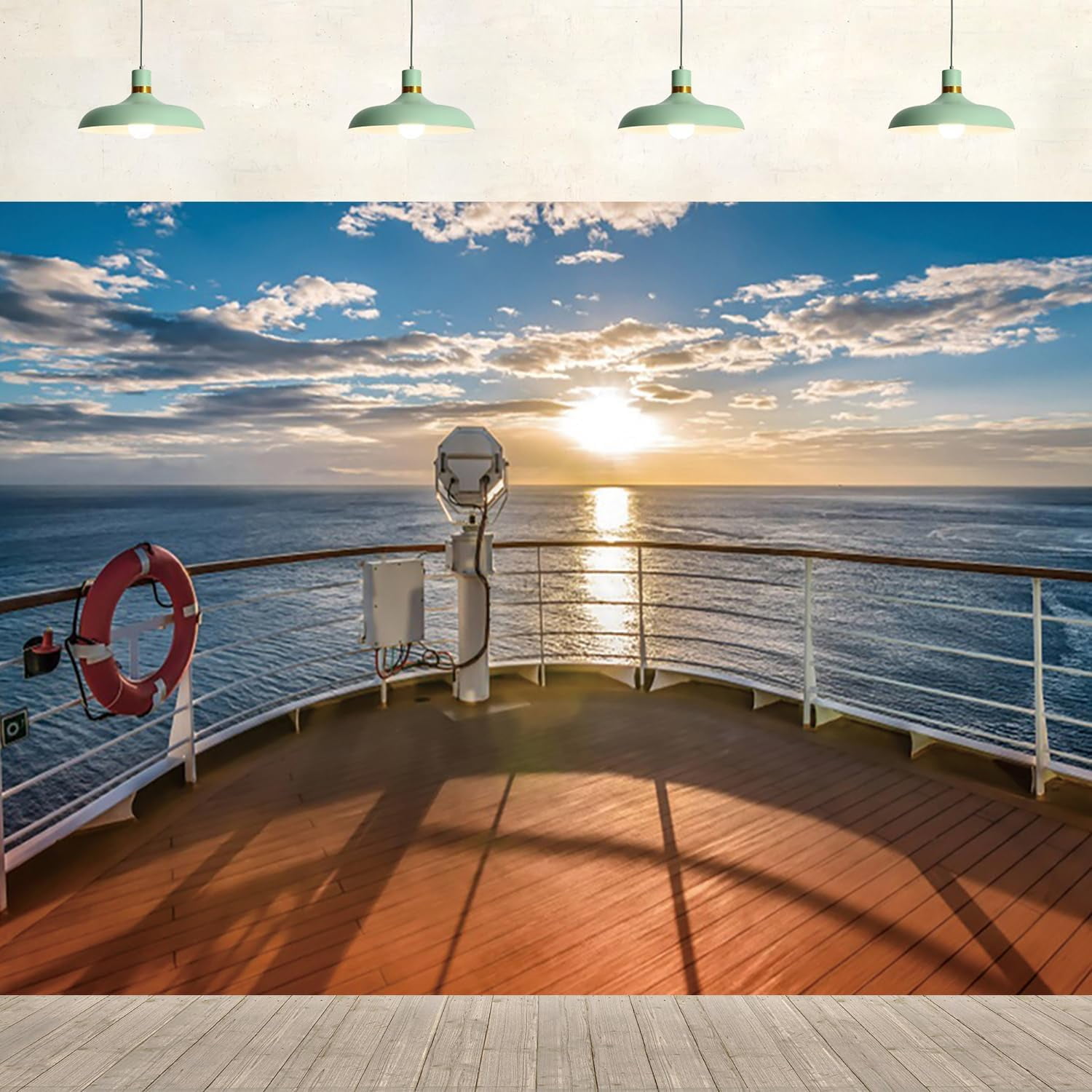 Ocean Boat Backdrop Cruise Ship Deck Sunrise Summer Nautical Marine ...
