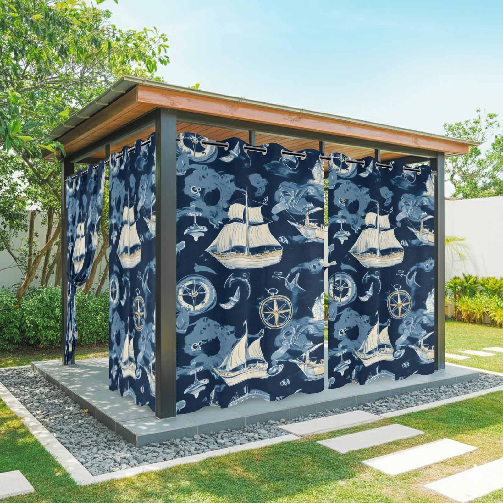 Ocean Boat Outdoor Curtains for Patio Waterproof, Sailing Boat Modern ...