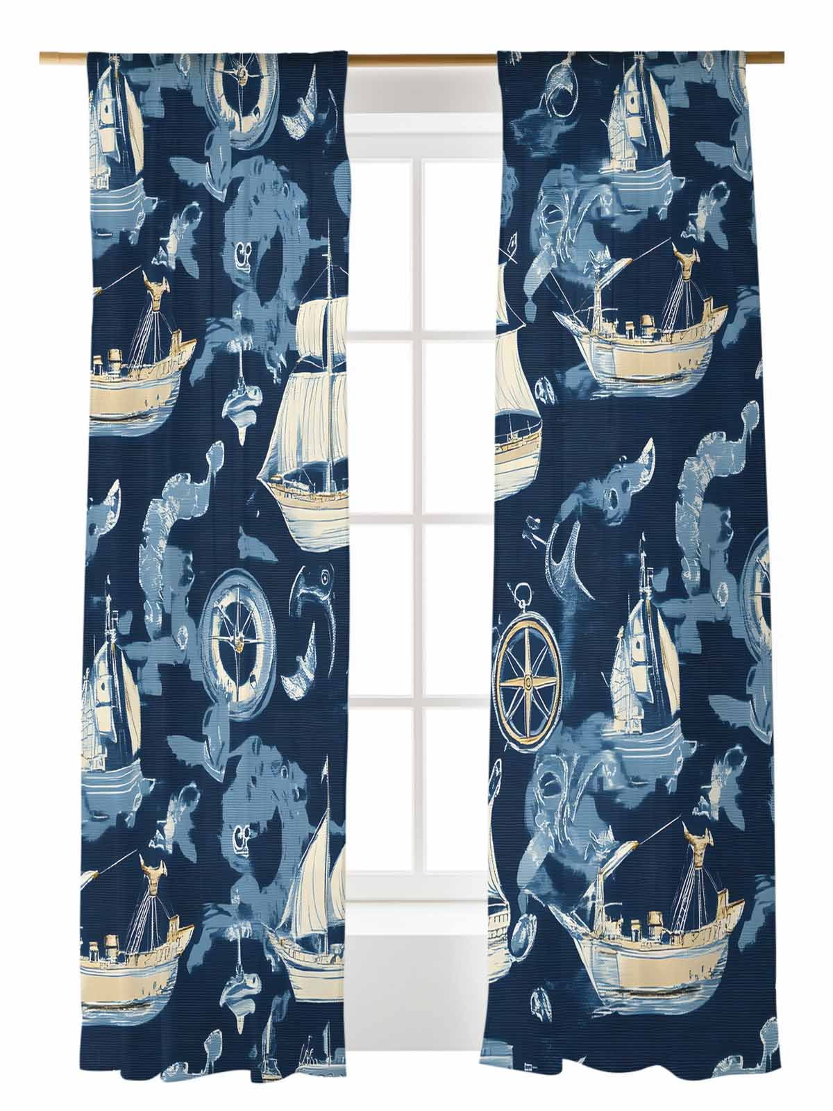 Ocean Boat Sheer Curtains 2 Panels Set Sailing Boat Modern Watercraft ...