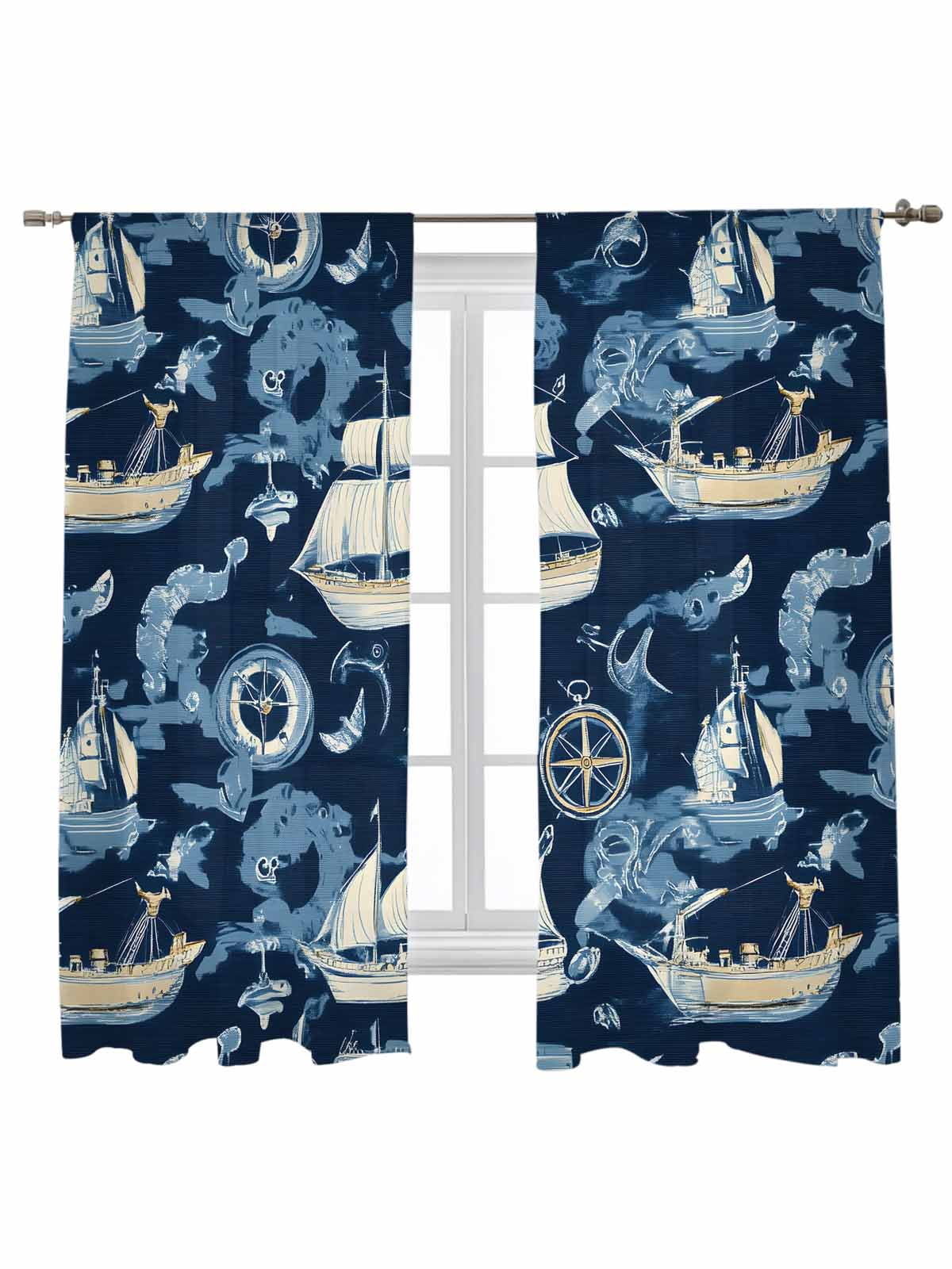 Ocean Boat Sheer Curtains 2 Panels Set Sailing Boat Modern Watercraft ...