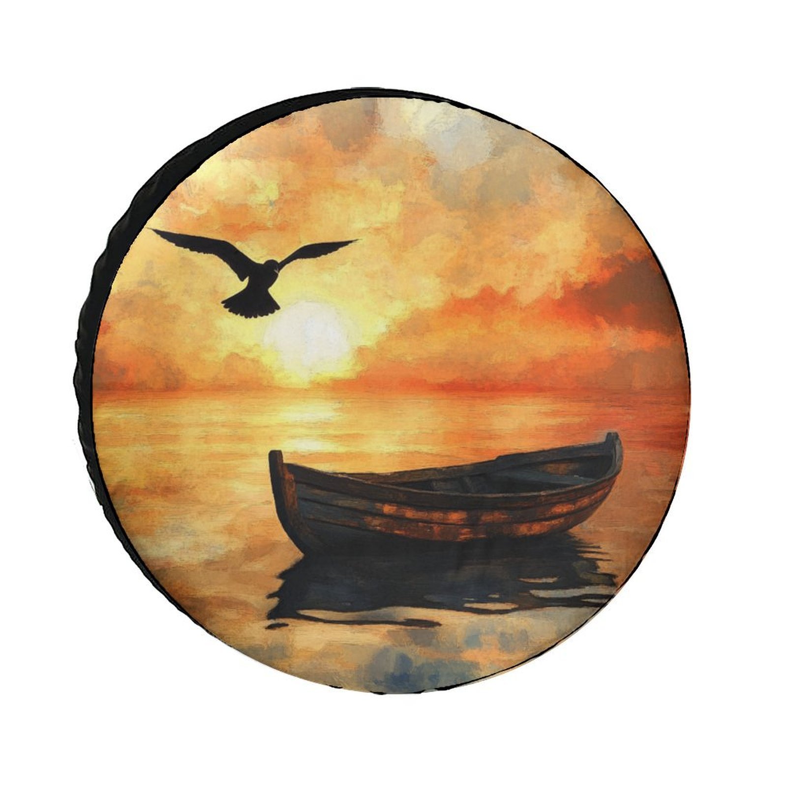 Ocean Boat Sunset Seascape Camping Spare Tire Cover Sea Bird Wheel ...