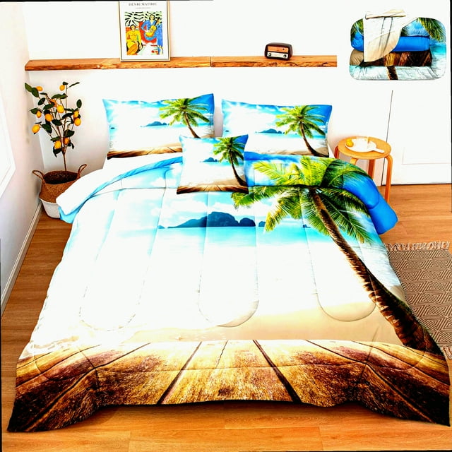 Ocean Breeze Paradise Queen Size Comforter Set - Seashore Palm Tree ...