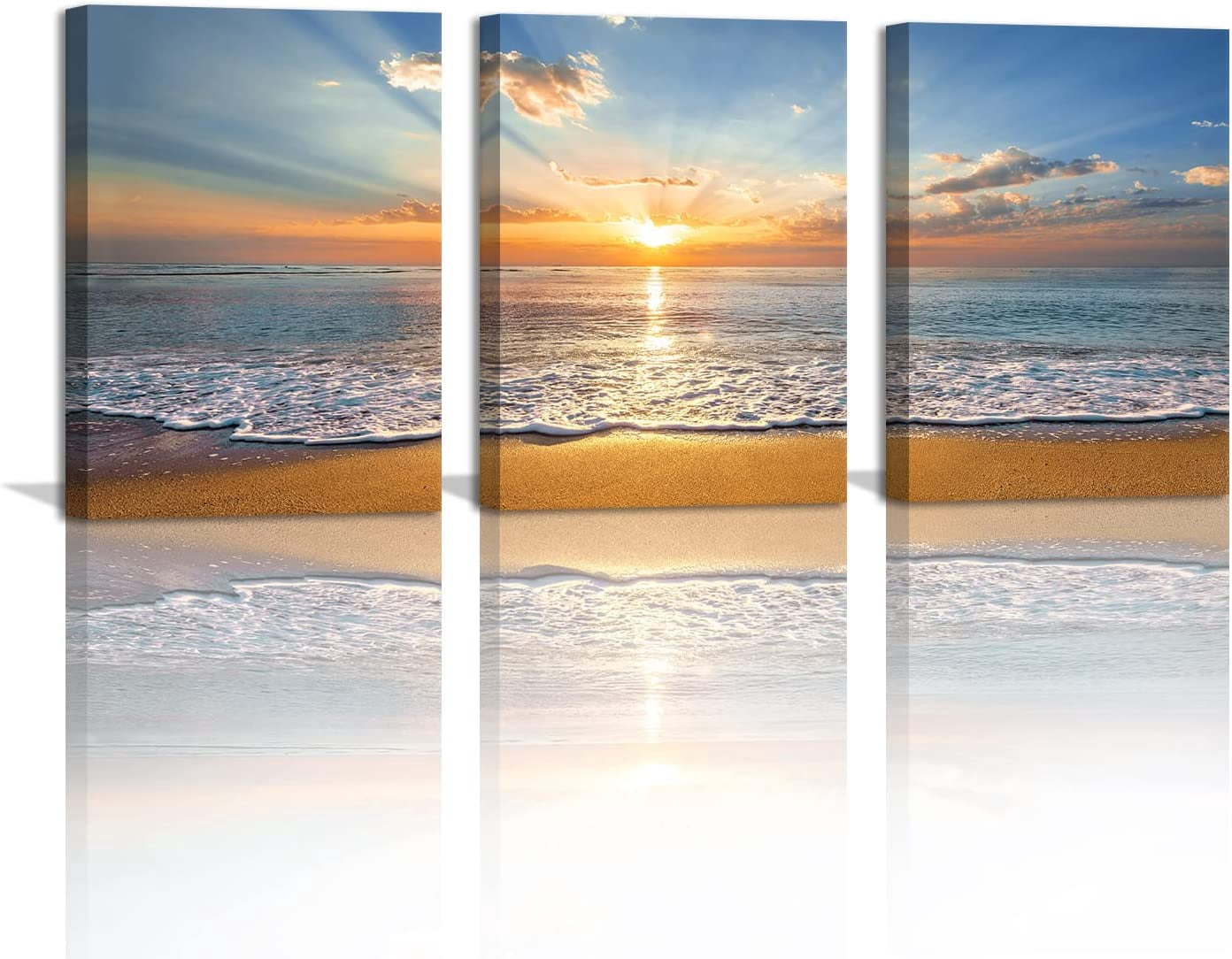 Ocean Canvas Wall Art Blue Sea Sunset White Beach Seascape - Picture ...