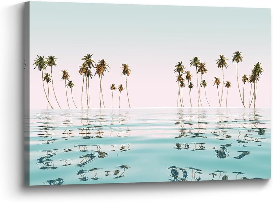 Ocean Canvas Wall Art Decor: Beach Coastal Scene Artwork Palm Tree ...