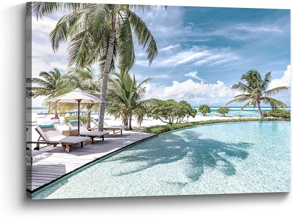 Ocean Canvas Wall Art Decor: Beach Coastal Scene Artwork Palm Tree ...