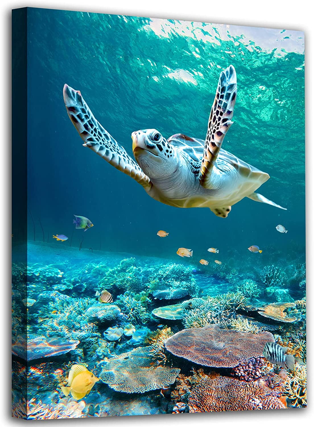 Ocean Canvas Wall Art Sea Turtle Wall Pictures Coral Theme Painting Modern Artwork Turquoise ...