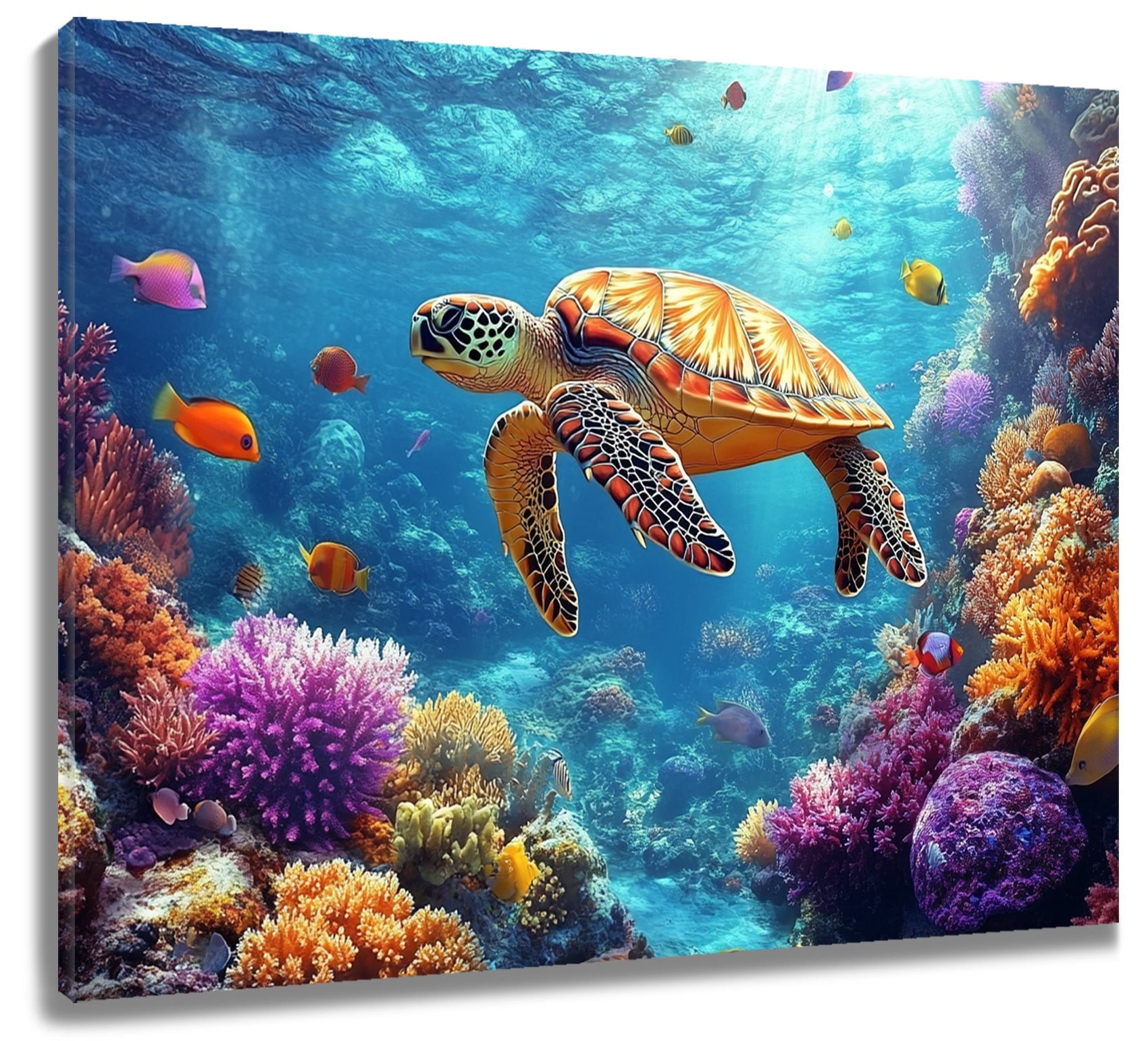 Ocean Canvas Wall Art Sea Turtles Coral Colorful Marine Creatures ...