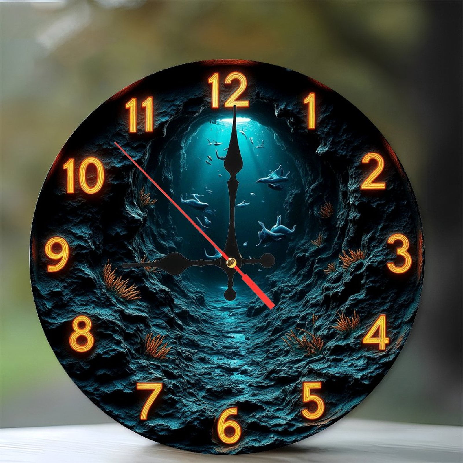 Ocean Cave Clock Underwater Scene Wall Decor 10-Inch Silent Wooden Wall ...