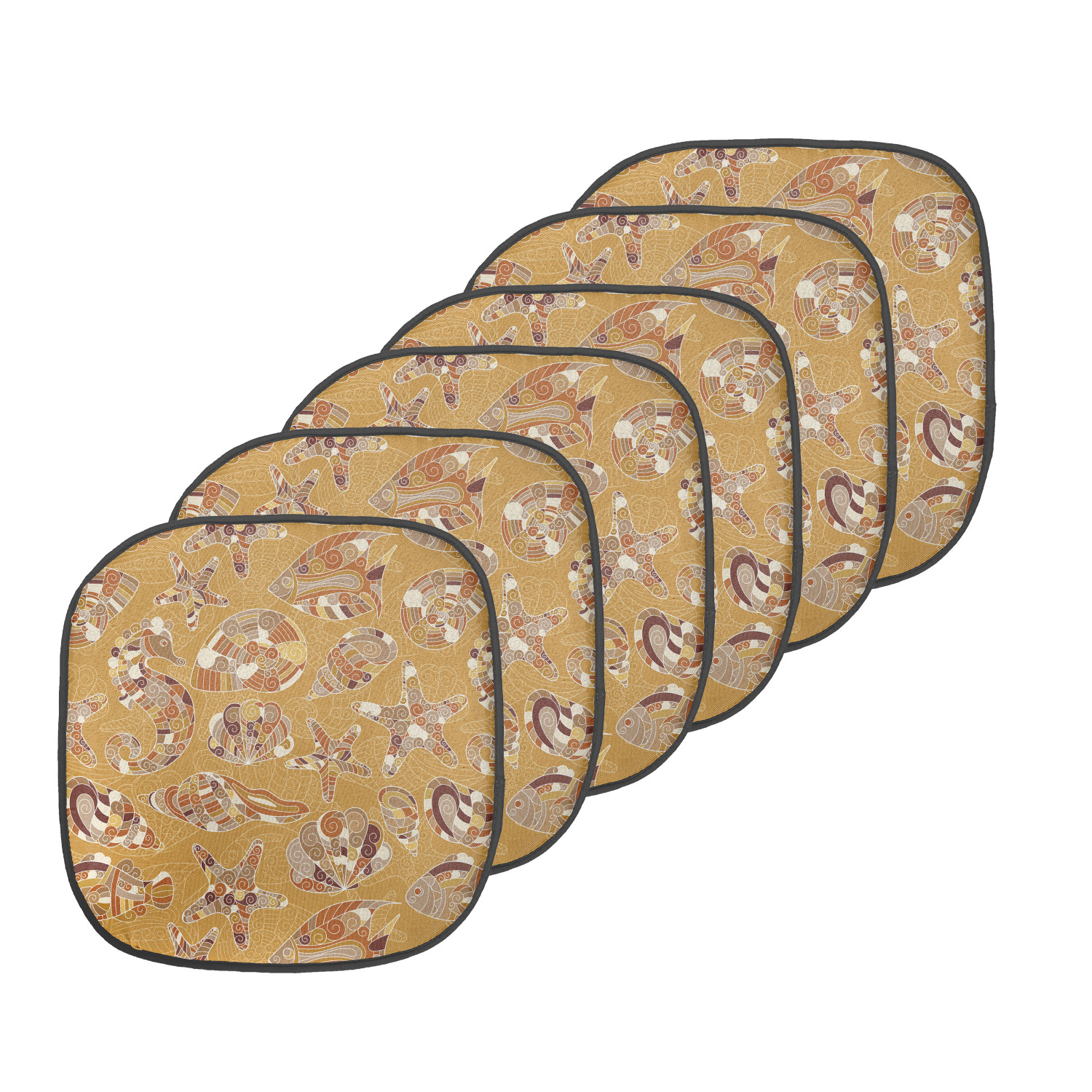 Ocean Chair Seating Cushion Set of 6, Pattern of Fish Shells Starfish ...