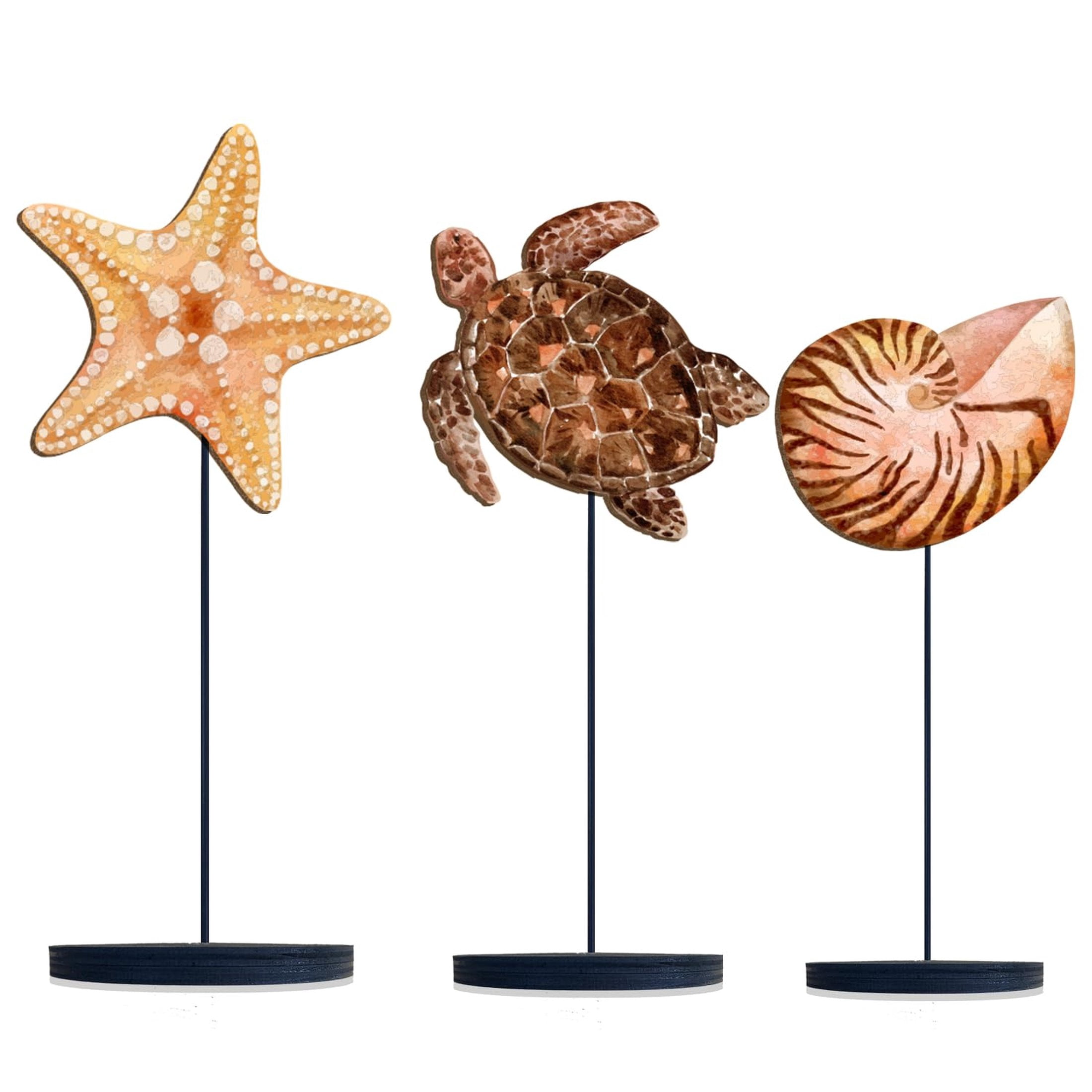 Ocean Charm Wooden Decor Set - 3 Rustic Tabletop Centerpieces Featuring ...