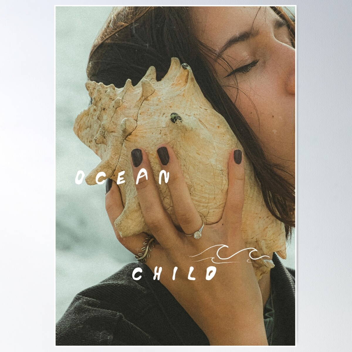 Ocean Child Girl Holding Sea Shell Poster Wall Art, Modern Wall Decor ...