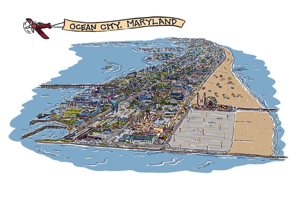 Ocean City, Maryland, Line Drawing (16x24 Giclee Gallery Art Print ...