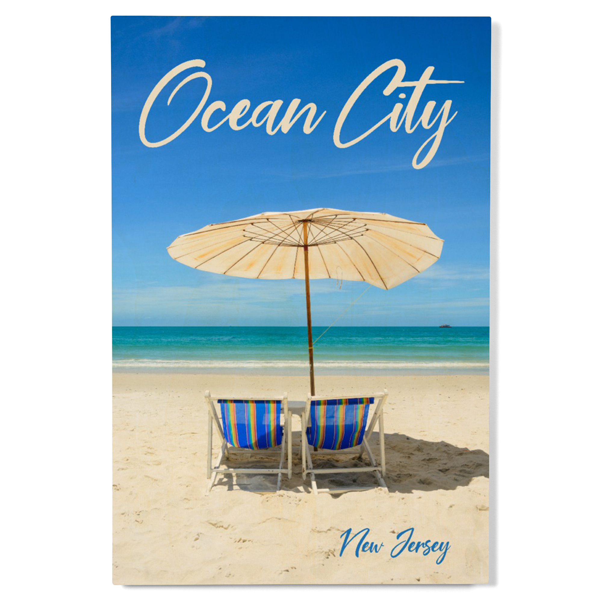 Ocean City, New Jersey, Beach Chairs and Umbrella Birch Wood Wall Sign ...