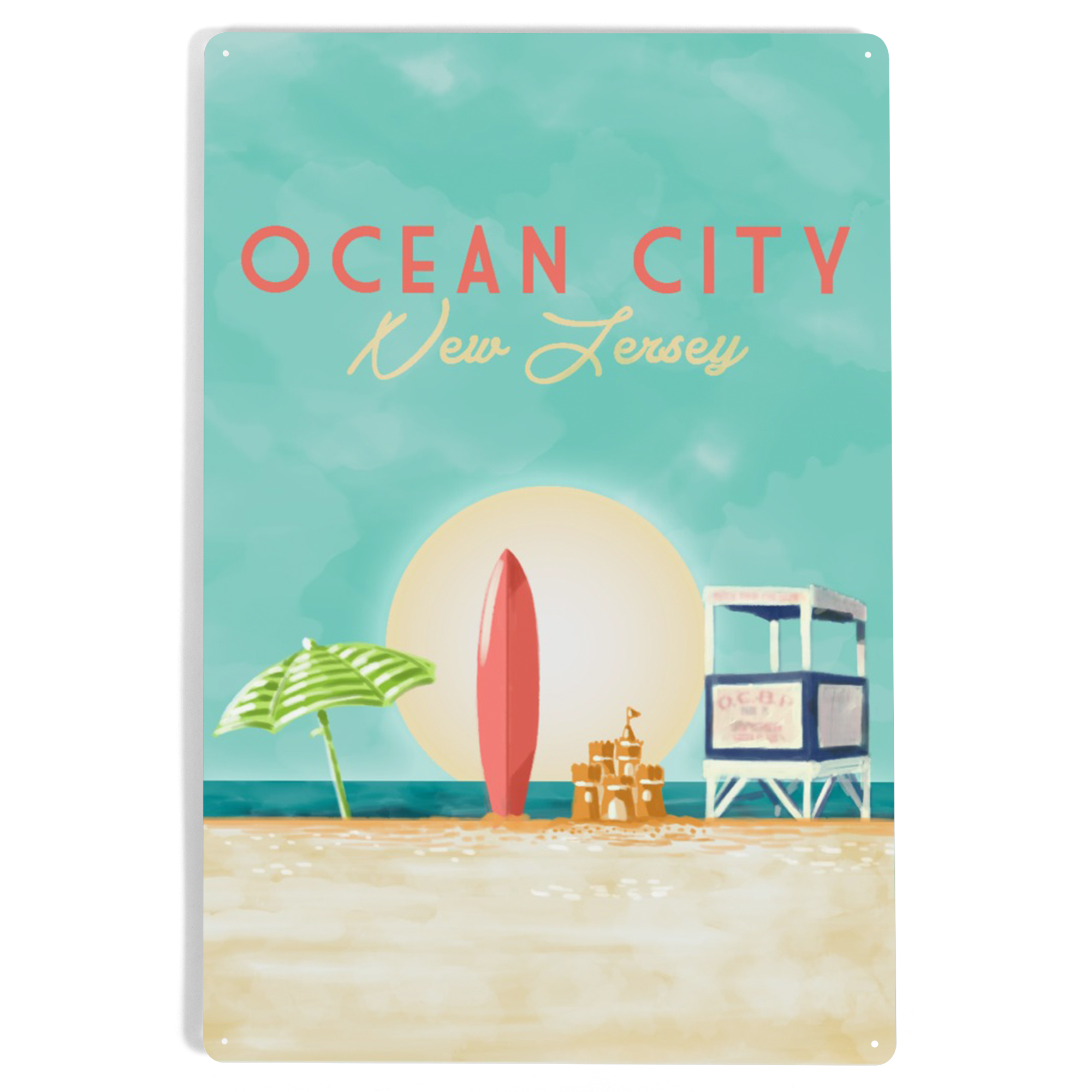 Ocean City, New Jersey, Beach Scene with Lifeguard Stand (12x18 ...