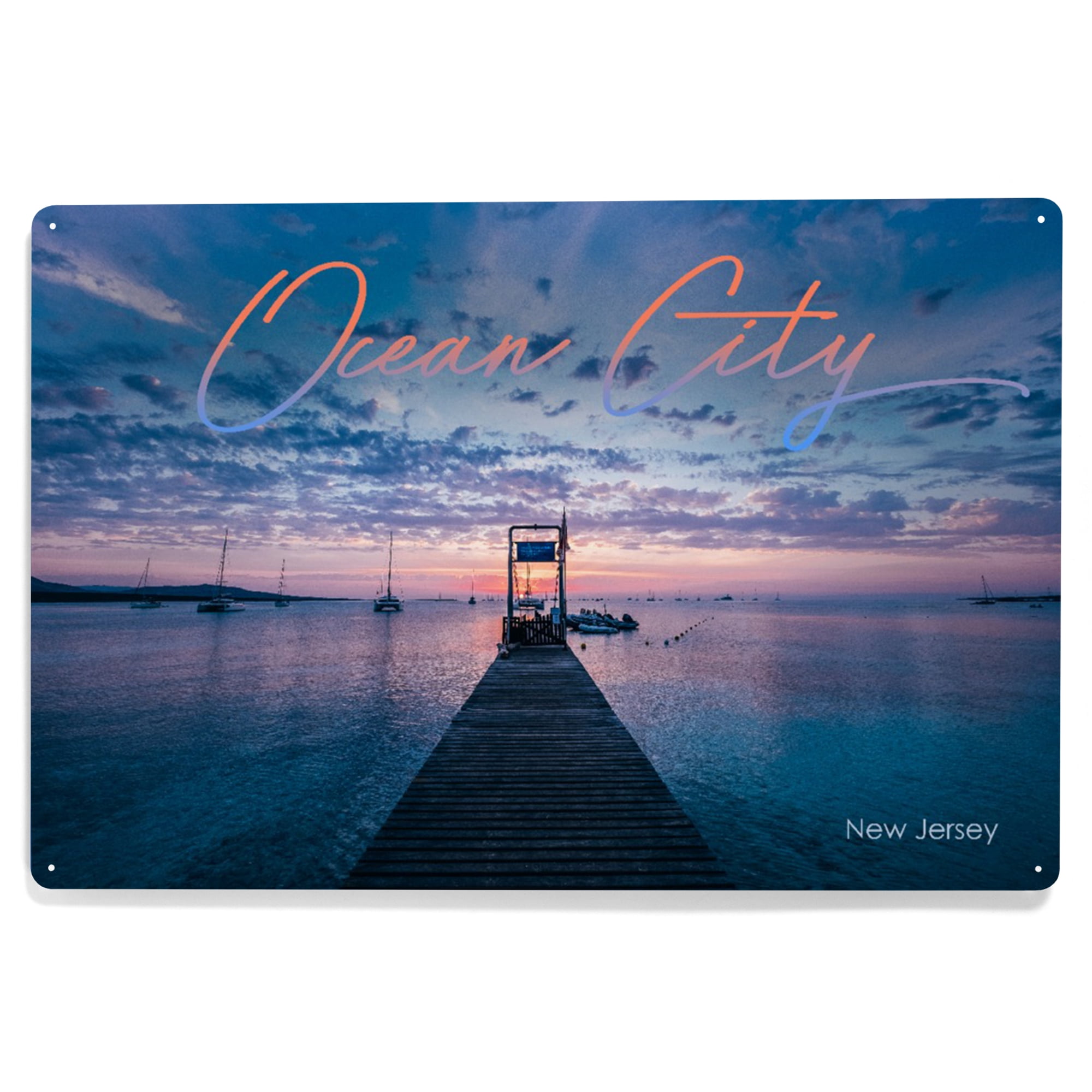 Ocean City, New Jersey, Dock and Marina at Sunset (12x18 Aluminum Art ...