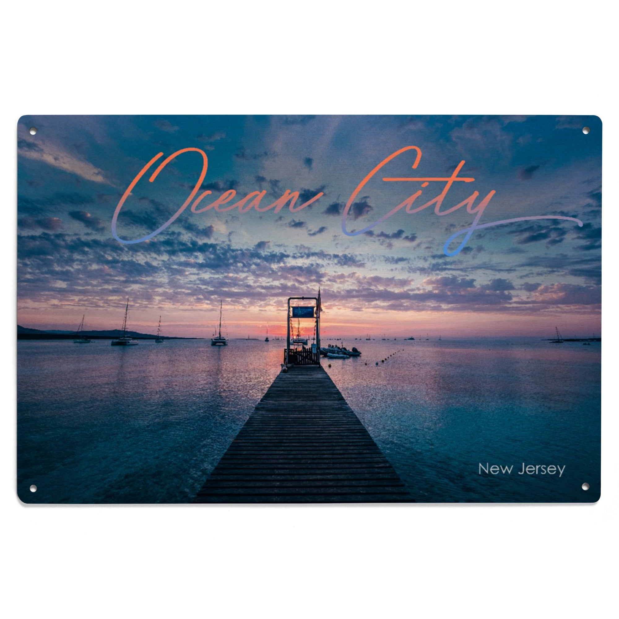 Ocean City, New Jersey, Dock and Marina at Sunset Birch Wood Wall Sign ...