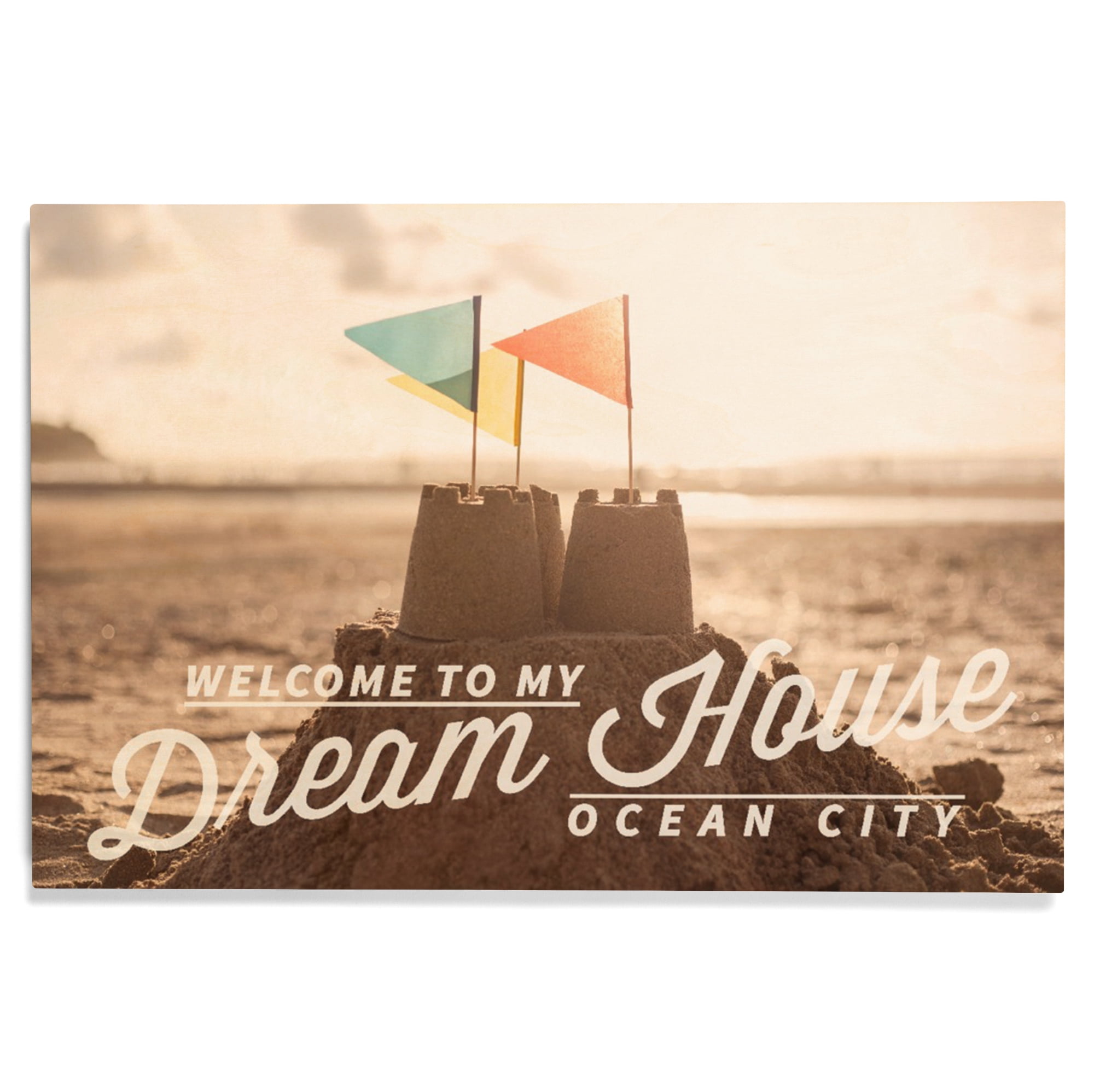 Ocean City, New Jersey, Sand Castle Birch Wood Wall Sign (12x18 Rustic ...