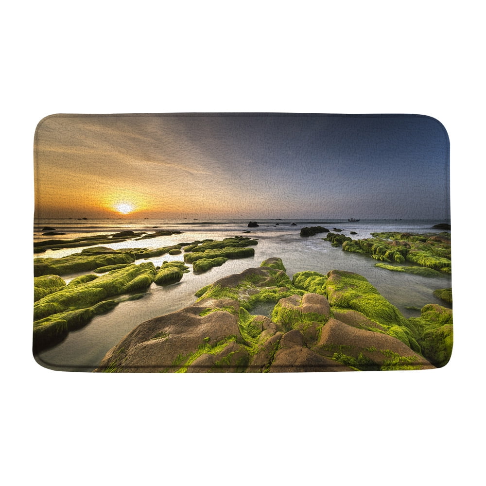 Ocean Coastal Beach Bathroom Rug Set Sunset 3D Natural Scery Sea Bath ...