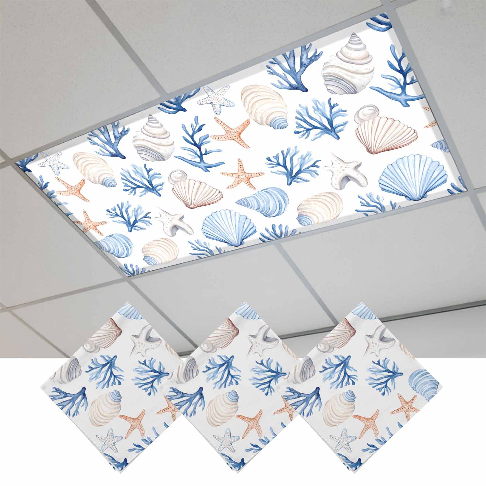 Ocean Coastal Fluorescent Light Covers, Blue Coral Shell Starfish Beach ...
