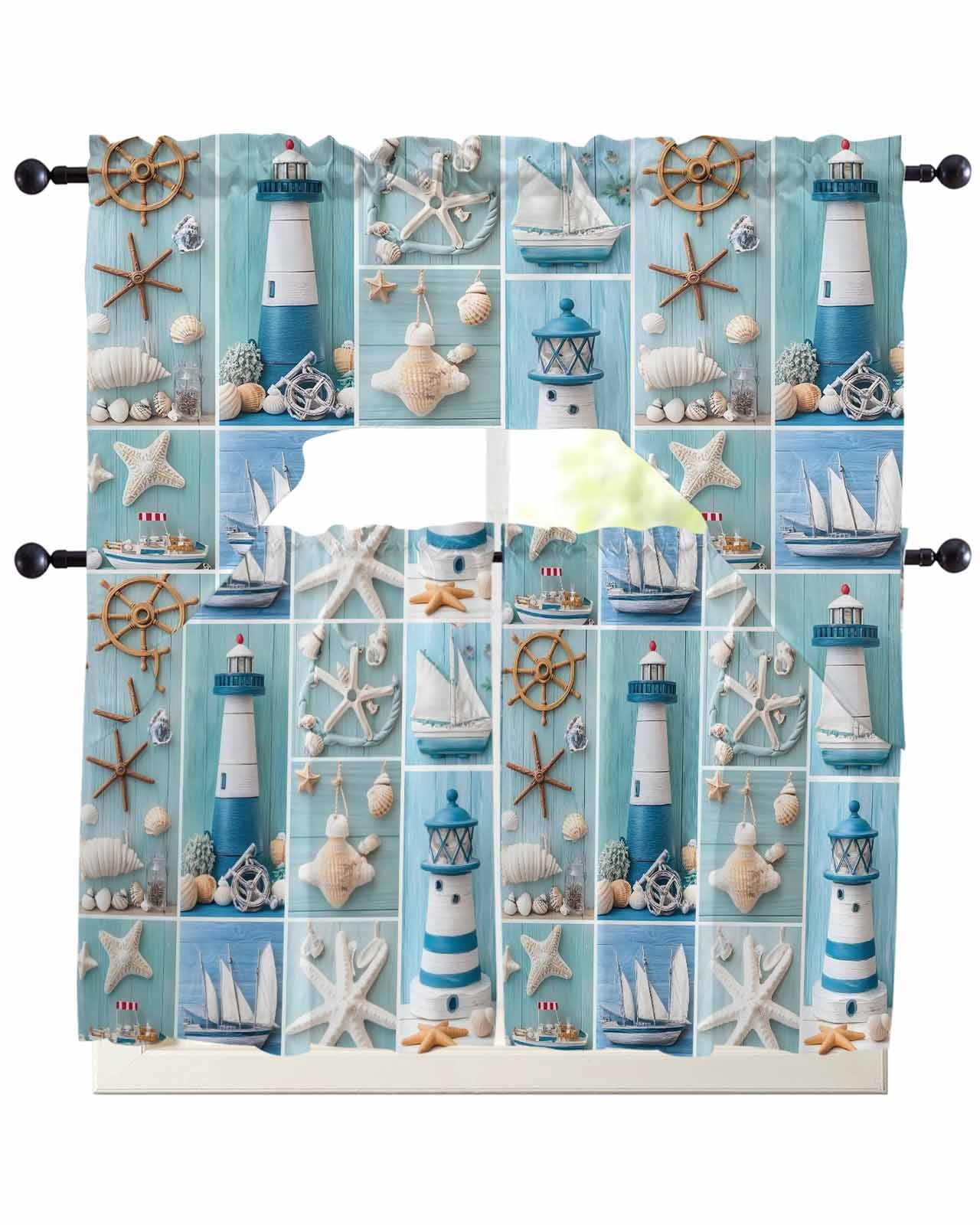 Ocean Coastal Kitchen Curtains Swag Valance and Tier Curtains Set 24 ...