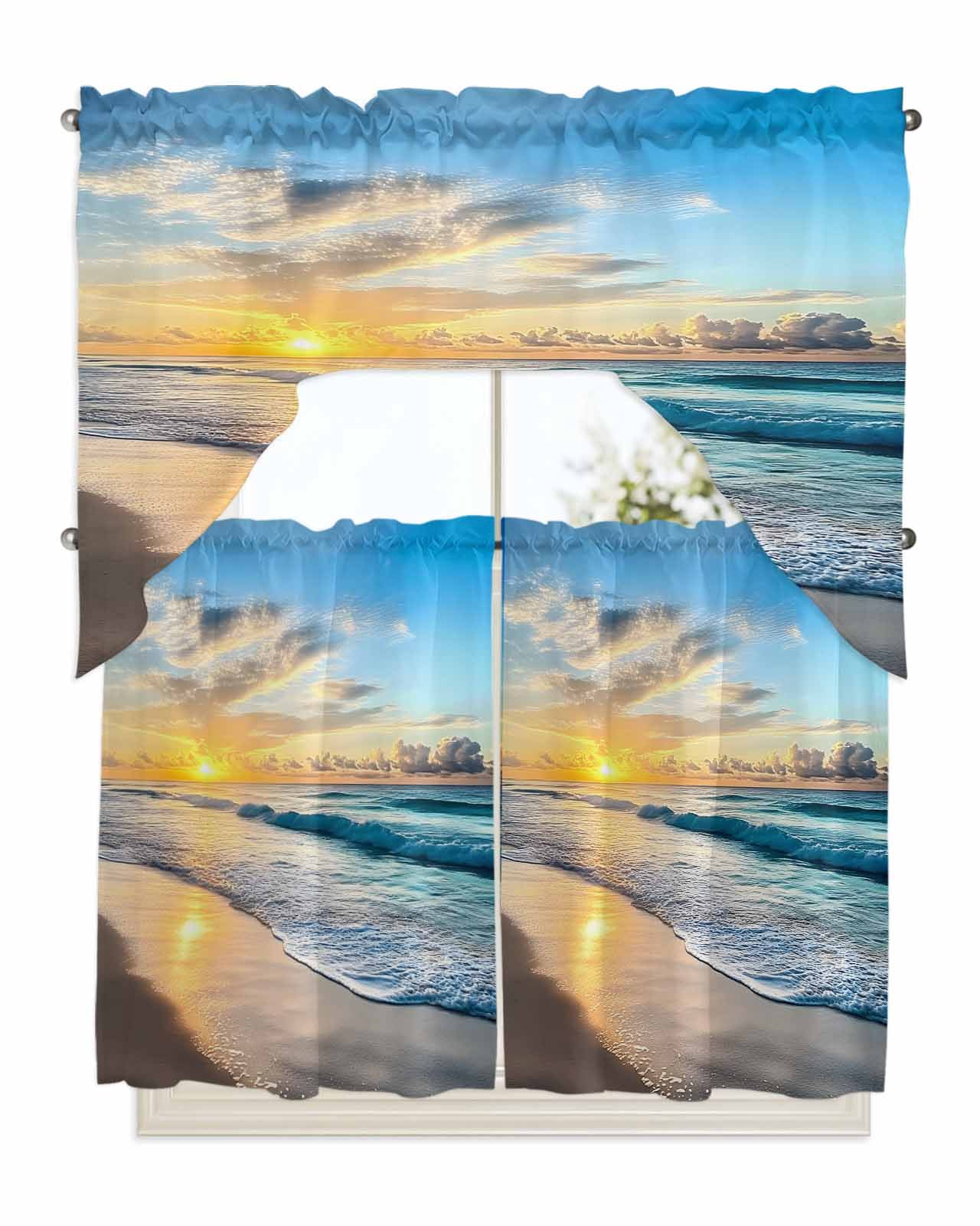 Ocean Coastal Kitchen Curtains Swag Valance and Tier Curtains Set 36 ...