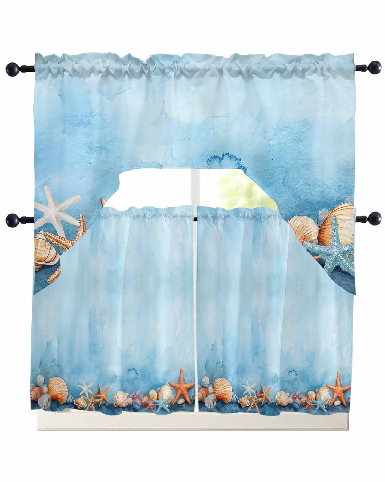 Ocean Coastal Kitchen Curtains Swag Valance and Tier Curtains Set 36 ...