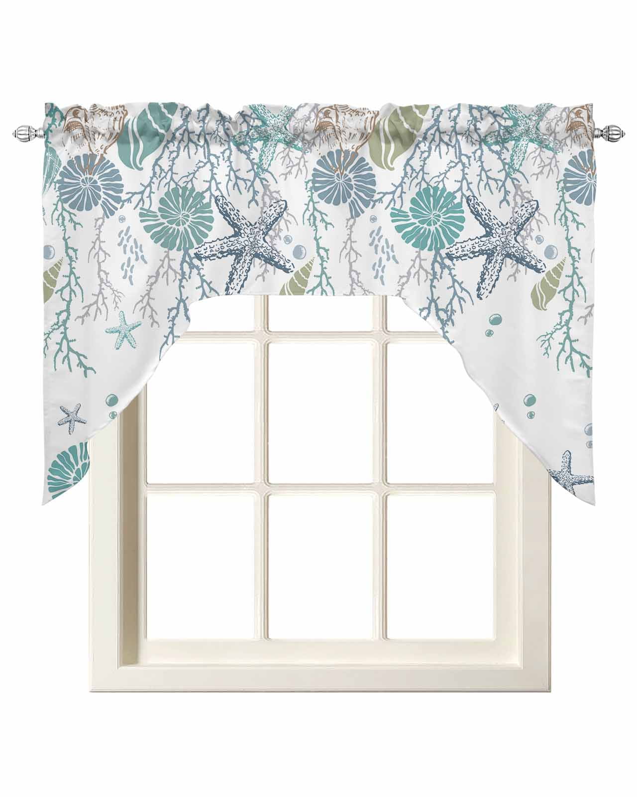 Ocean Coastal Kitchen Curtains Swag Valance for Windows/Bathroom/Cafe ...