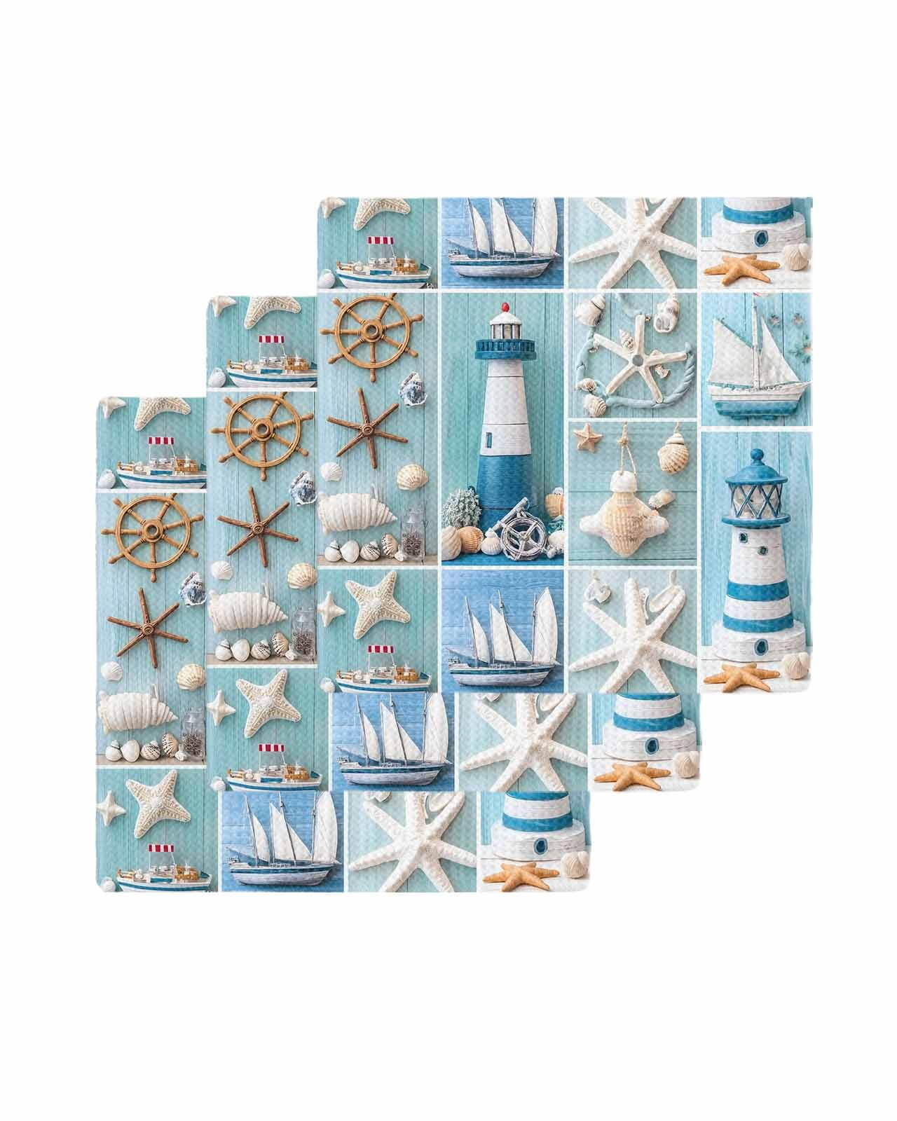 Ocean Coastal Kitchen Dish Towels for Drying Dishes Set of 3, Nautical ...