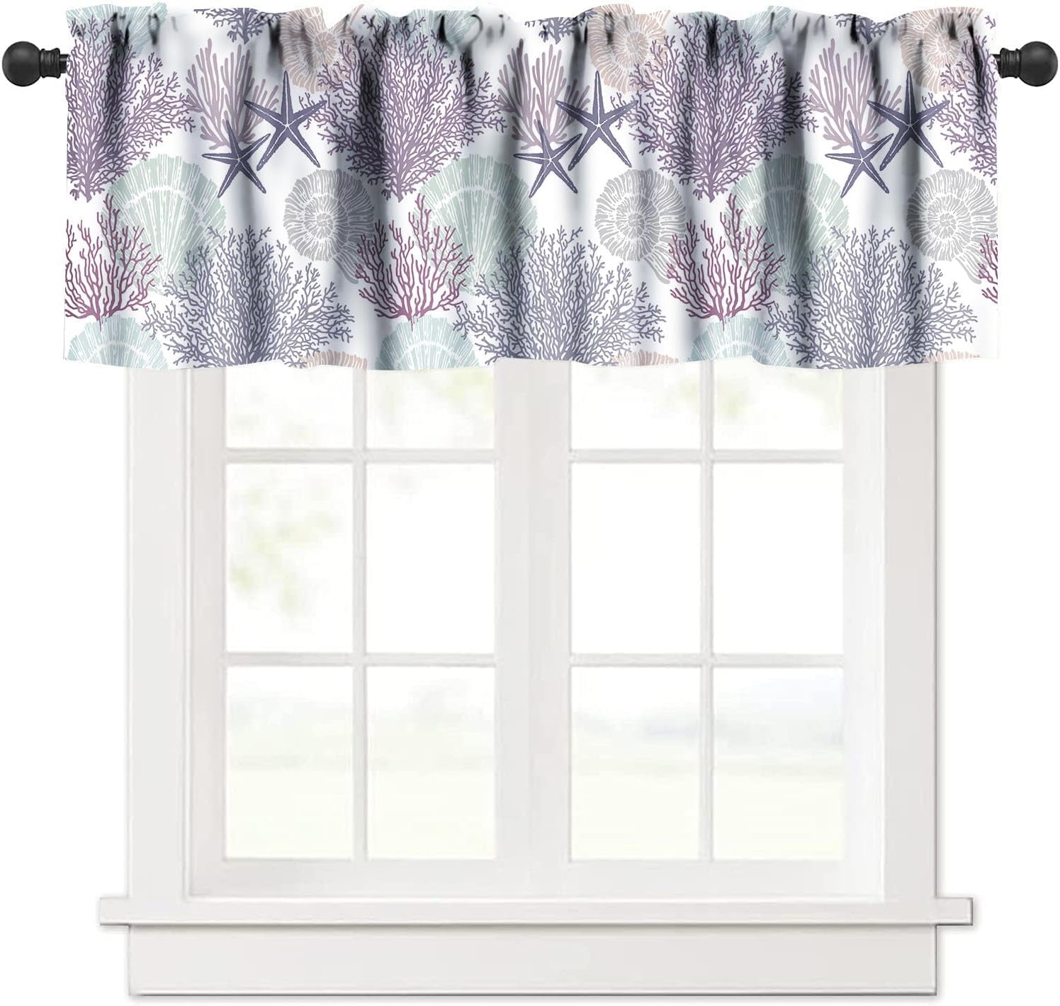 Ocean Coastal Kitchen Valance,Summer Starfish Coral Purple Beach ...