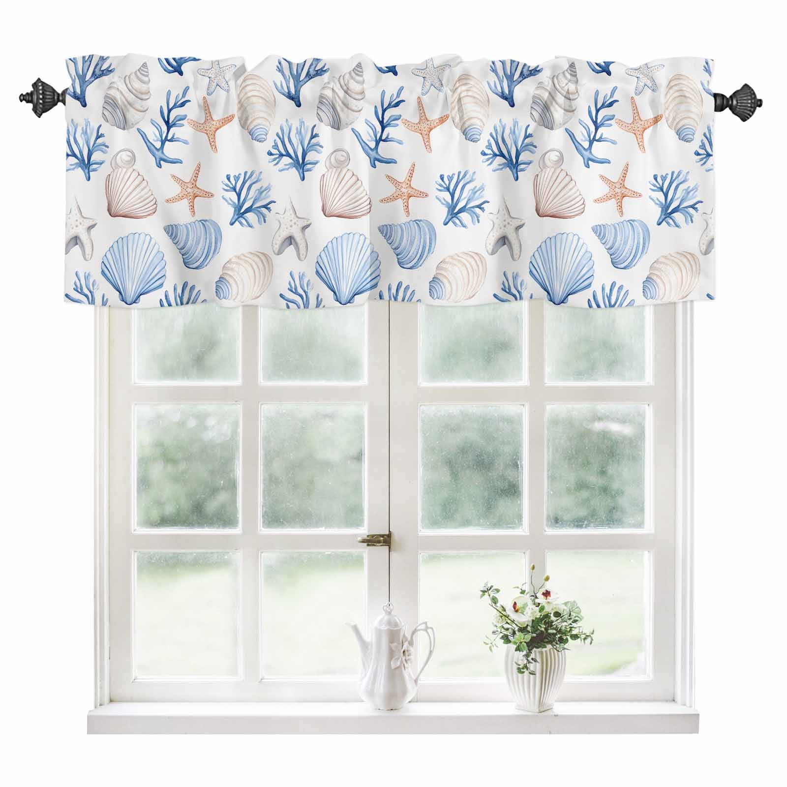 Ocean Coastal Kitchen Valances for Windows 42x12 Inch Kitchen Curtains ...