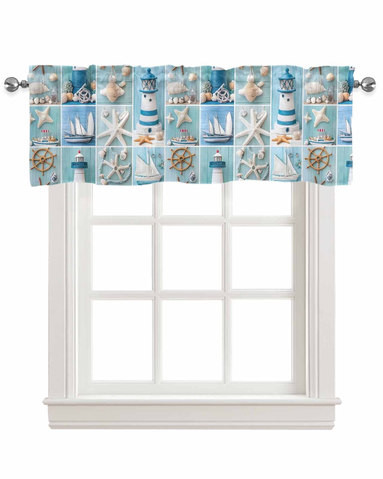Ocean Coastal Kitchen Valances for Windows Farmhouse Linen Window ...