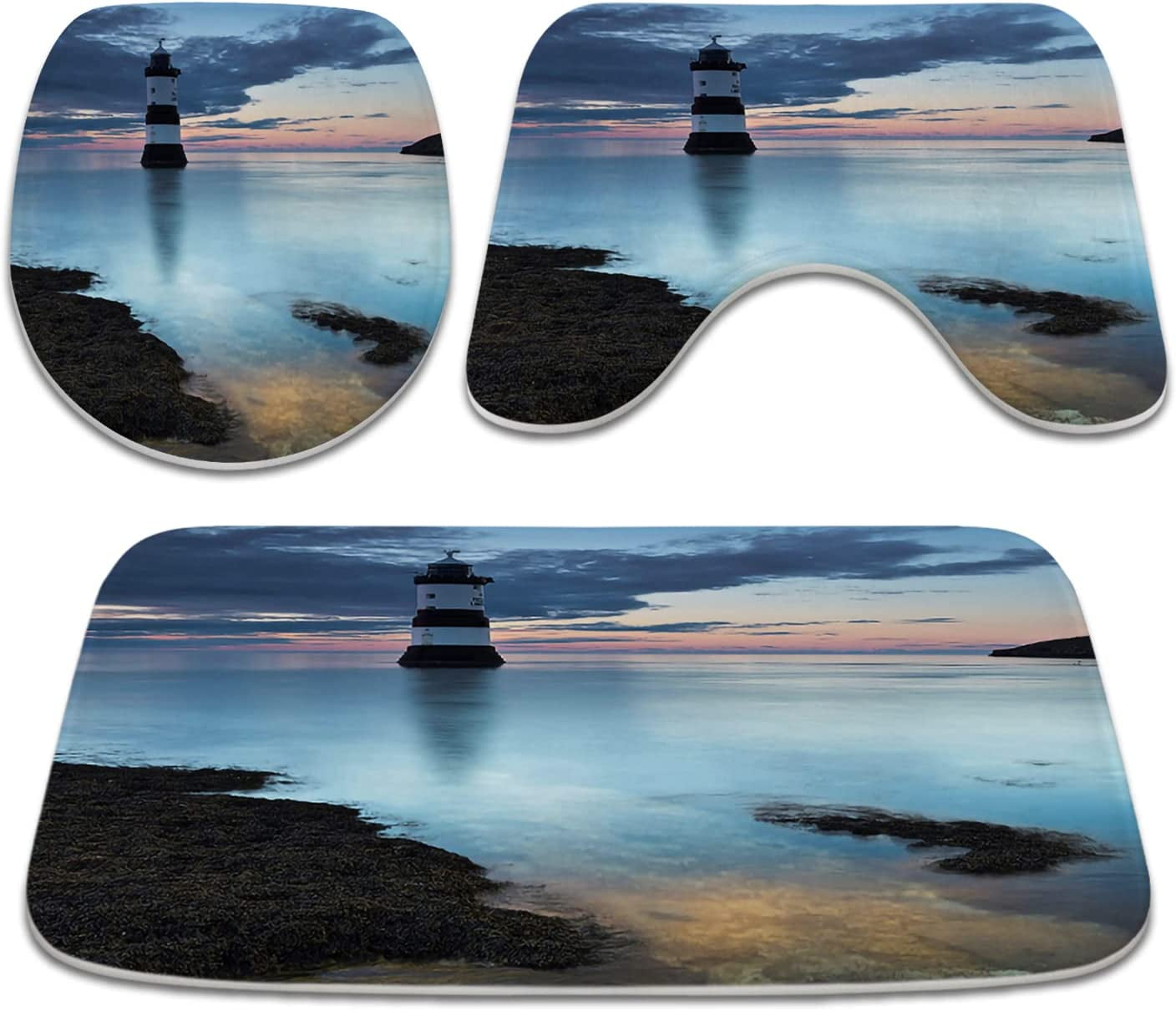 Ocean Coastal Nautical Lighthouse Bathroom Rugs and Mats Sets 3 Piece U ...