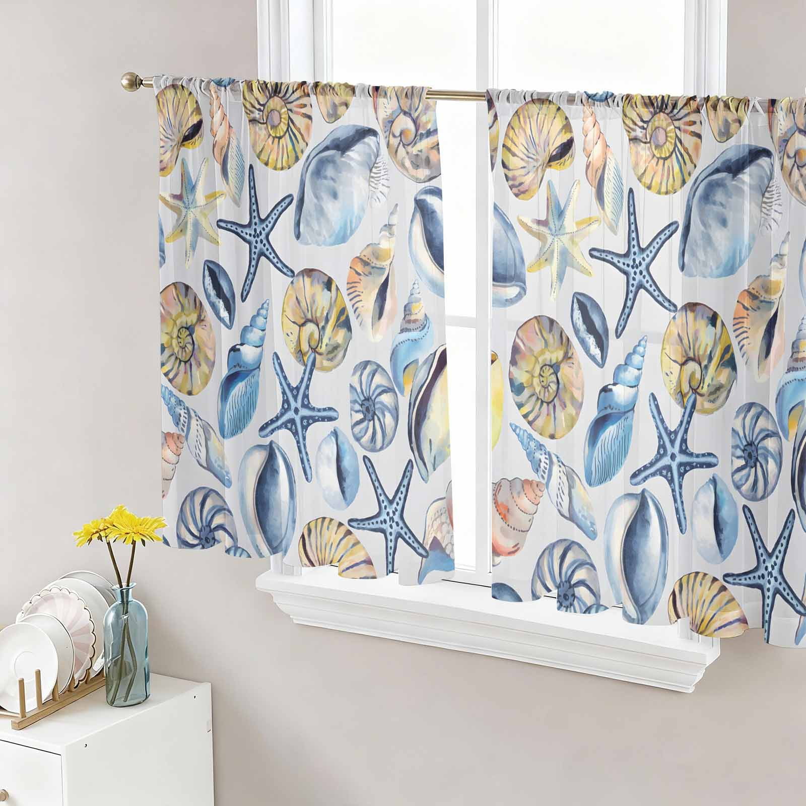 Ocean Coastal Semi Sheer Curtains 54 Inch Length 2 Panels Set, Summer ...