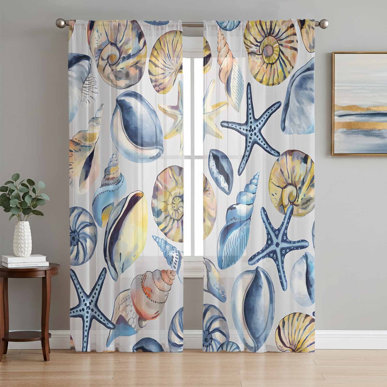 Ocean Coastal Semi Sheer Curtains 72 Inch Length 2 Panels Set, Summer ...