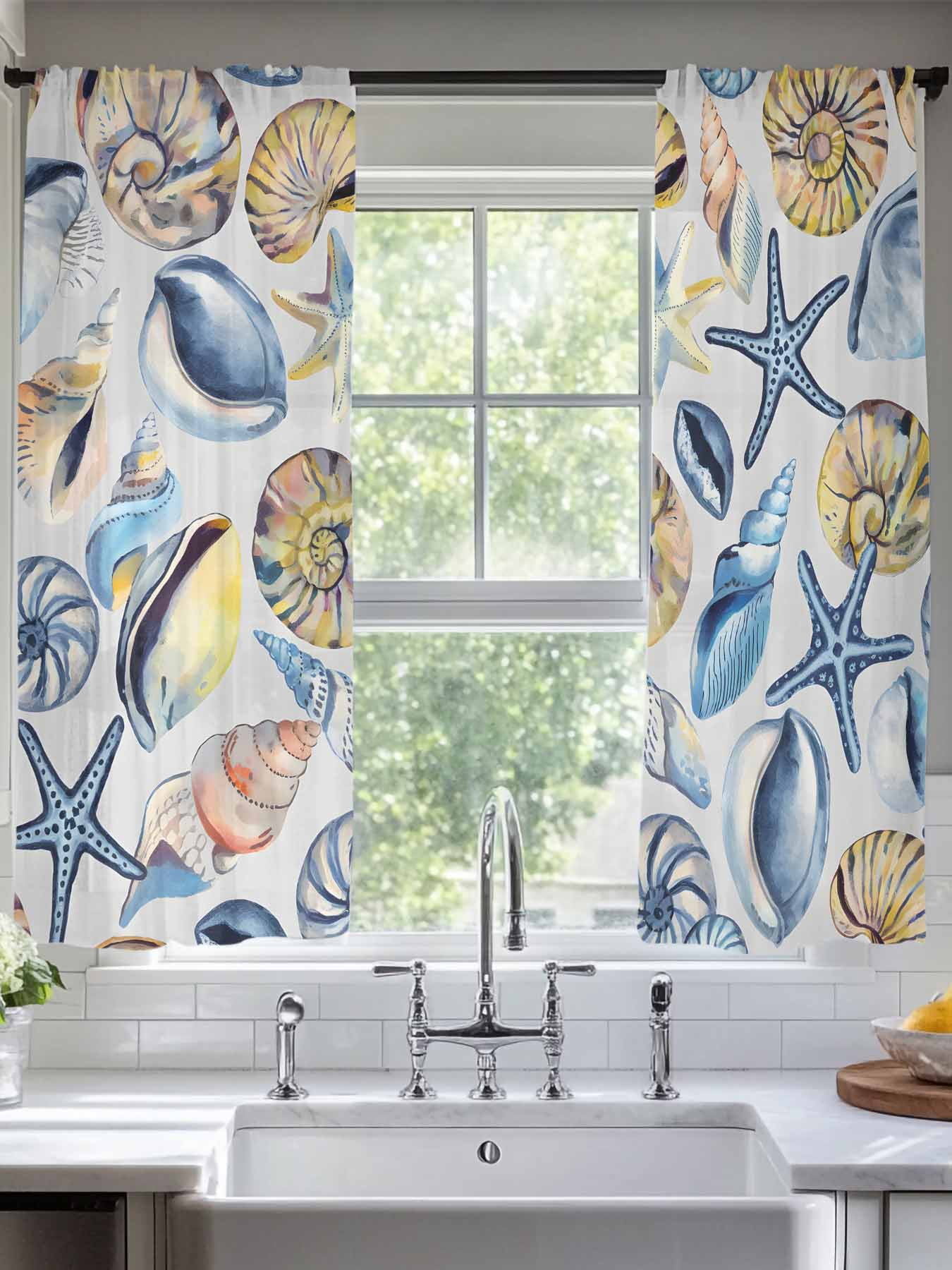 Ocean Coastal Sheer Curtains for Living Room Bedroom Summer Nautical ...