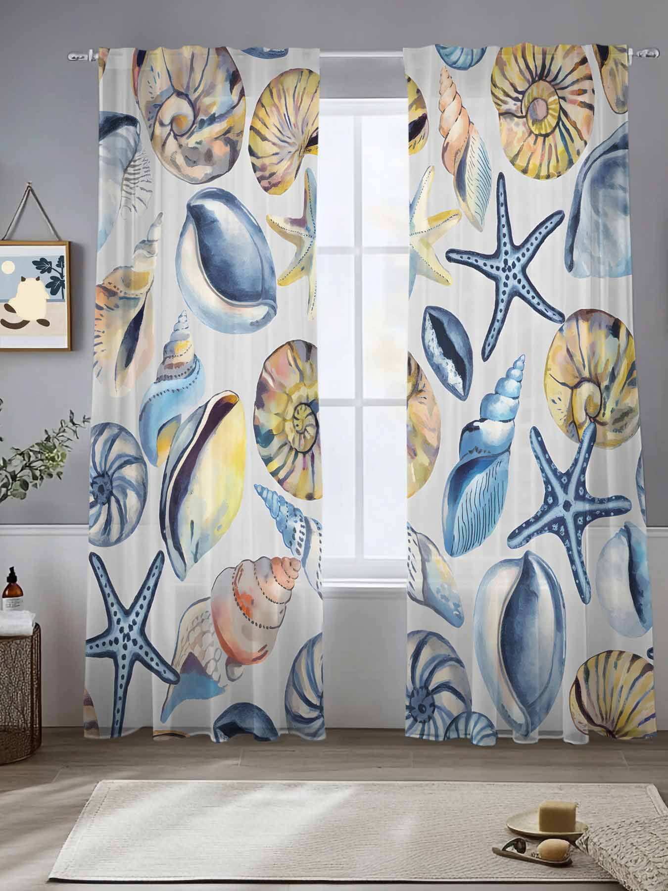 Ocean Coastal Sheer Curtains for Living Room Bedroom Summer Nautical ...