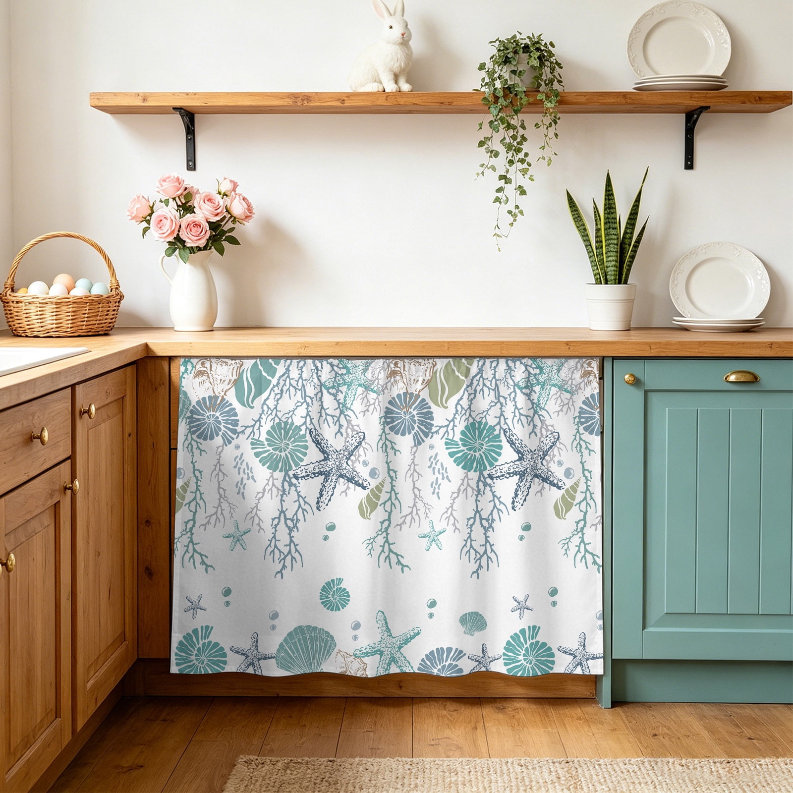 Ocean Coastal Sink Skirt 11"Wx13"L,Dustproof Under Sink Curtain with ...