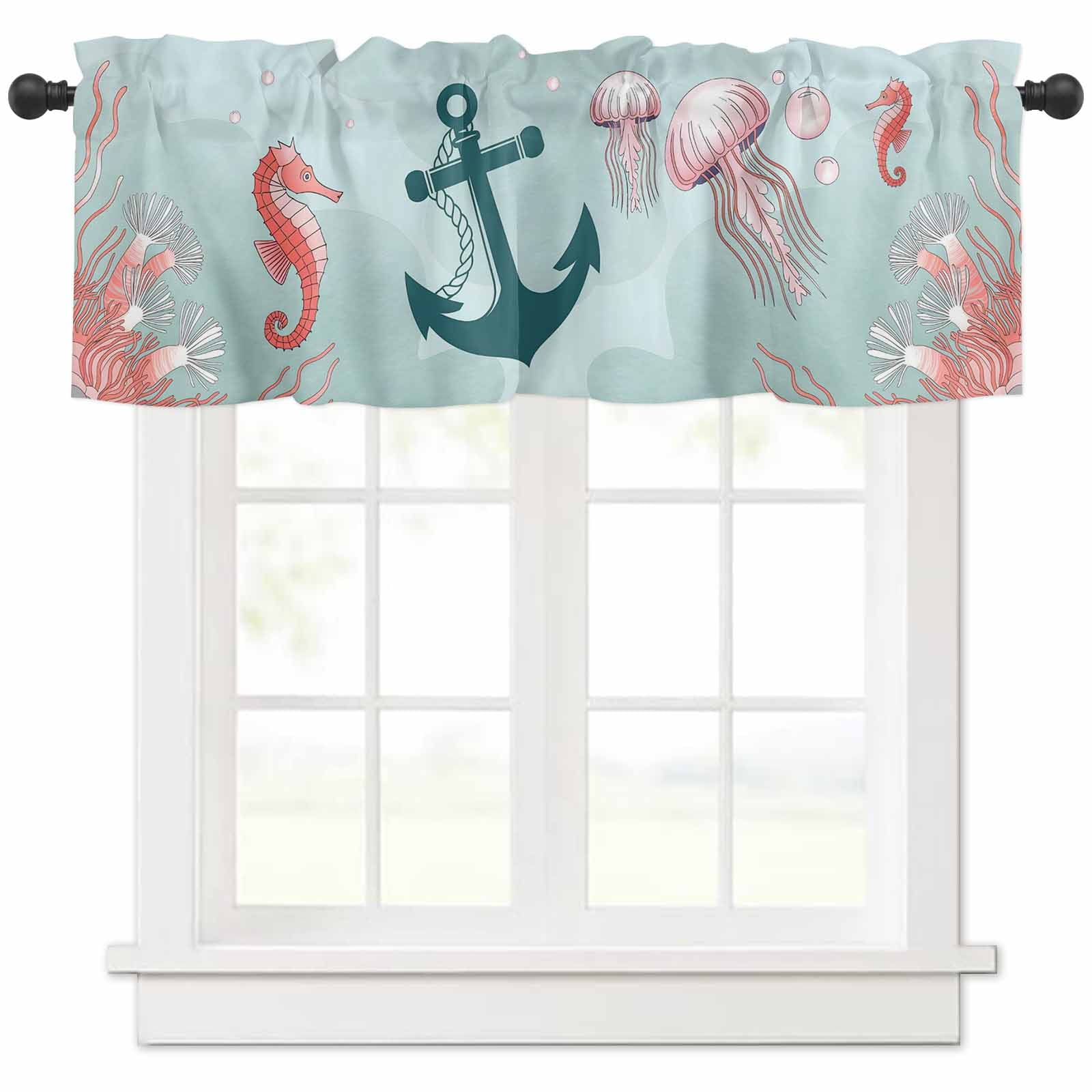 Ocean Coastal Valances for Windows Farmhouse Kitchen Curtains Valances ...