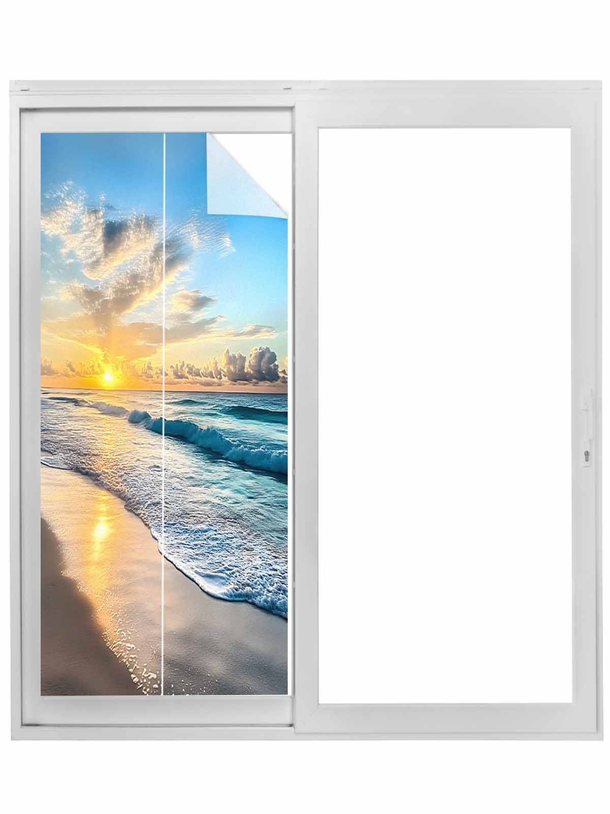 Ocean Coastal Window Privacy Film Stained Glass Window Film Decorative ...