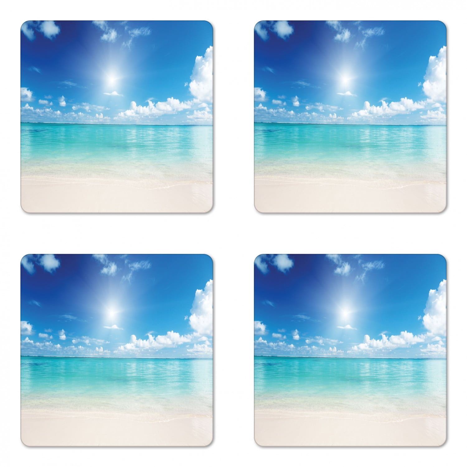 Ocean Coaster Set of 4, Sky and Sea Landscape Sand Tropical Beach ...