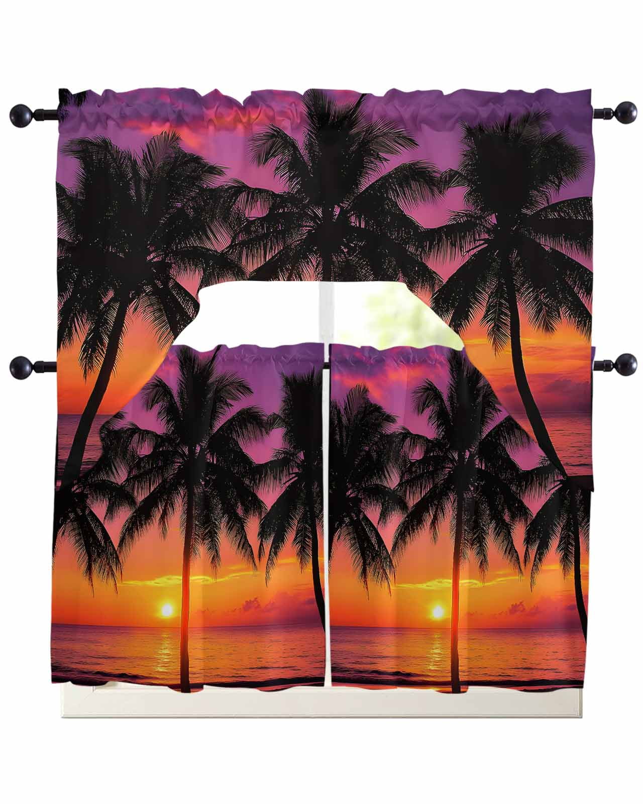 Ocean Coconut Kitchen Curtains Sets 24 Inch Length with Valance, Modern ...