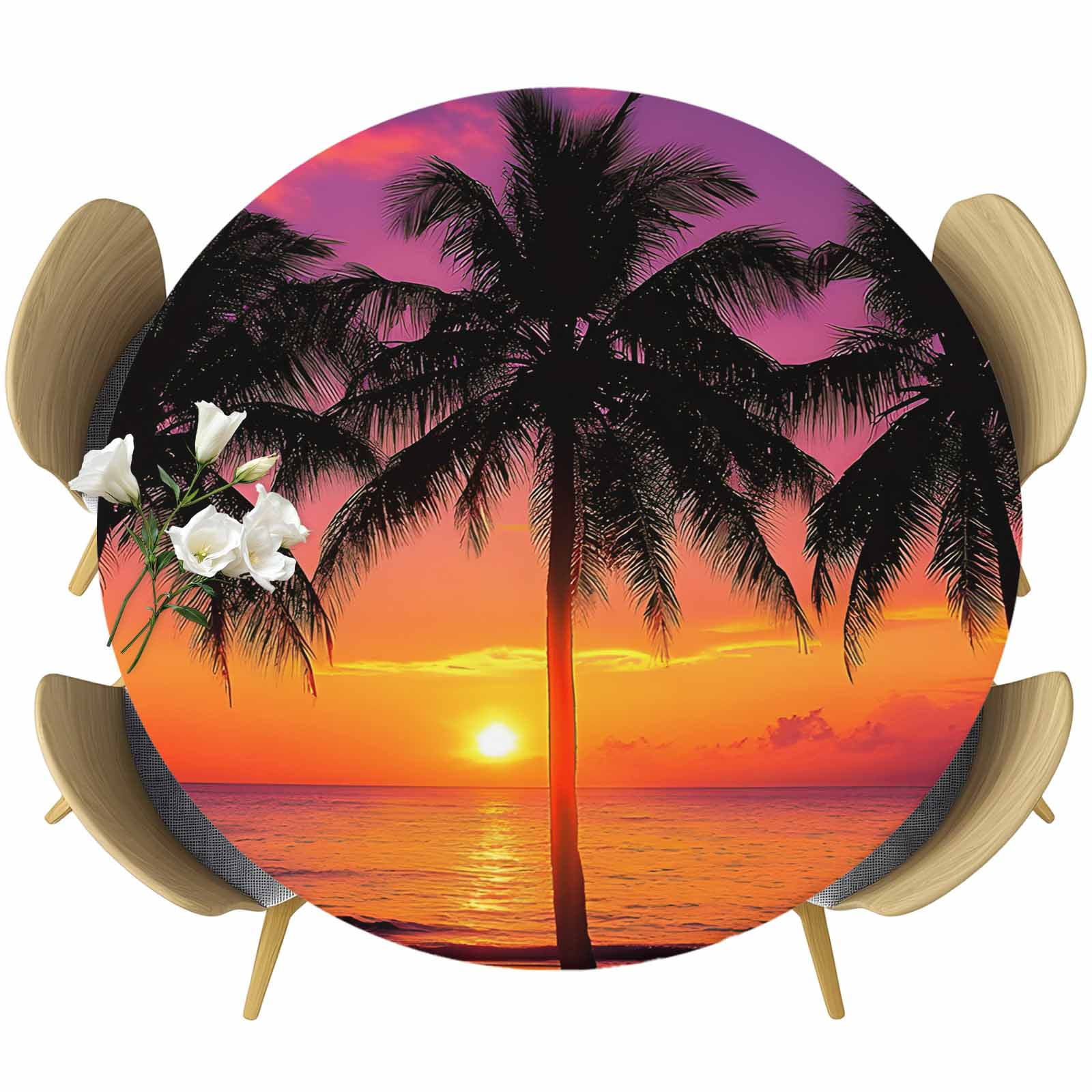 Ocean Coconut Round Tablecloth 55-60 Inch Round Fitted Table Cloth with ...