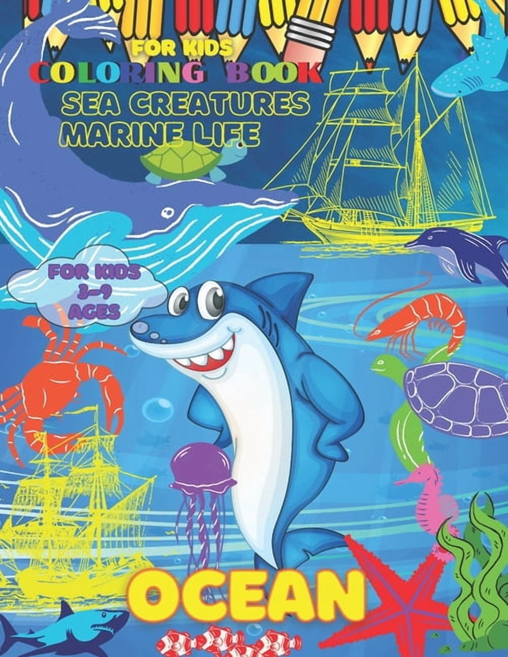 Ocean Coloring Book Sea Creatures Marine Life for Kids: Underwater Gift ...