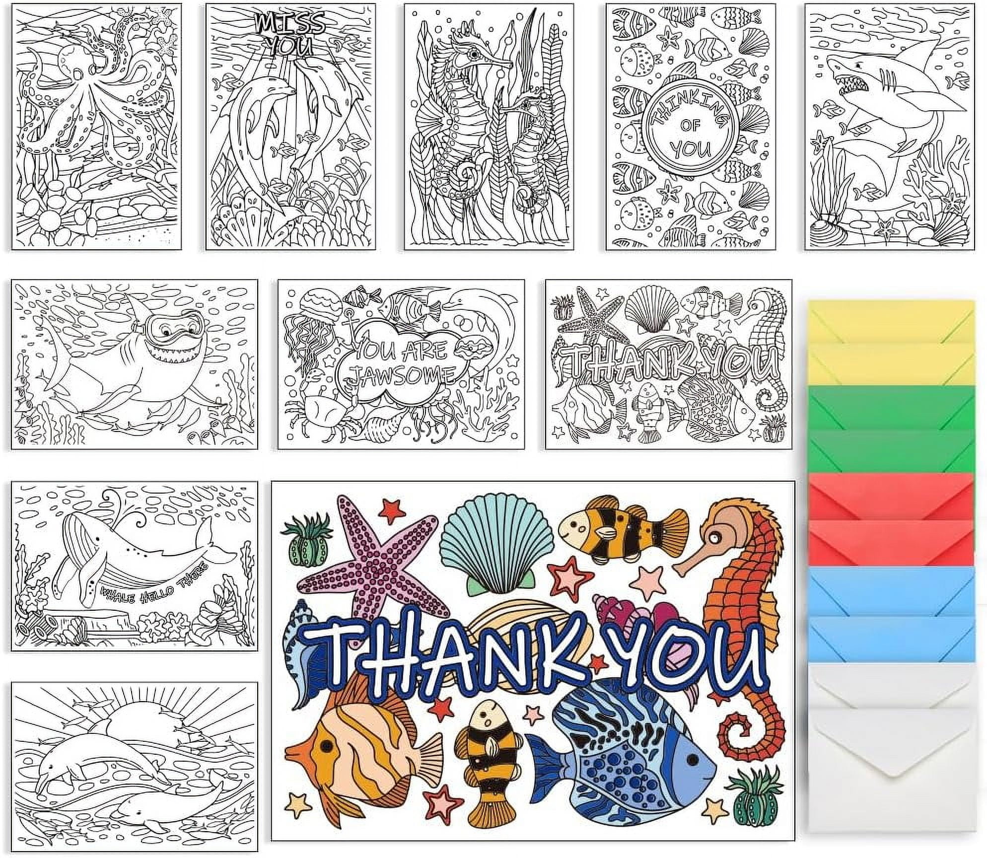 Ocean Coloring Greeting and Thank You Note Cards 10 Coloring Cards ...