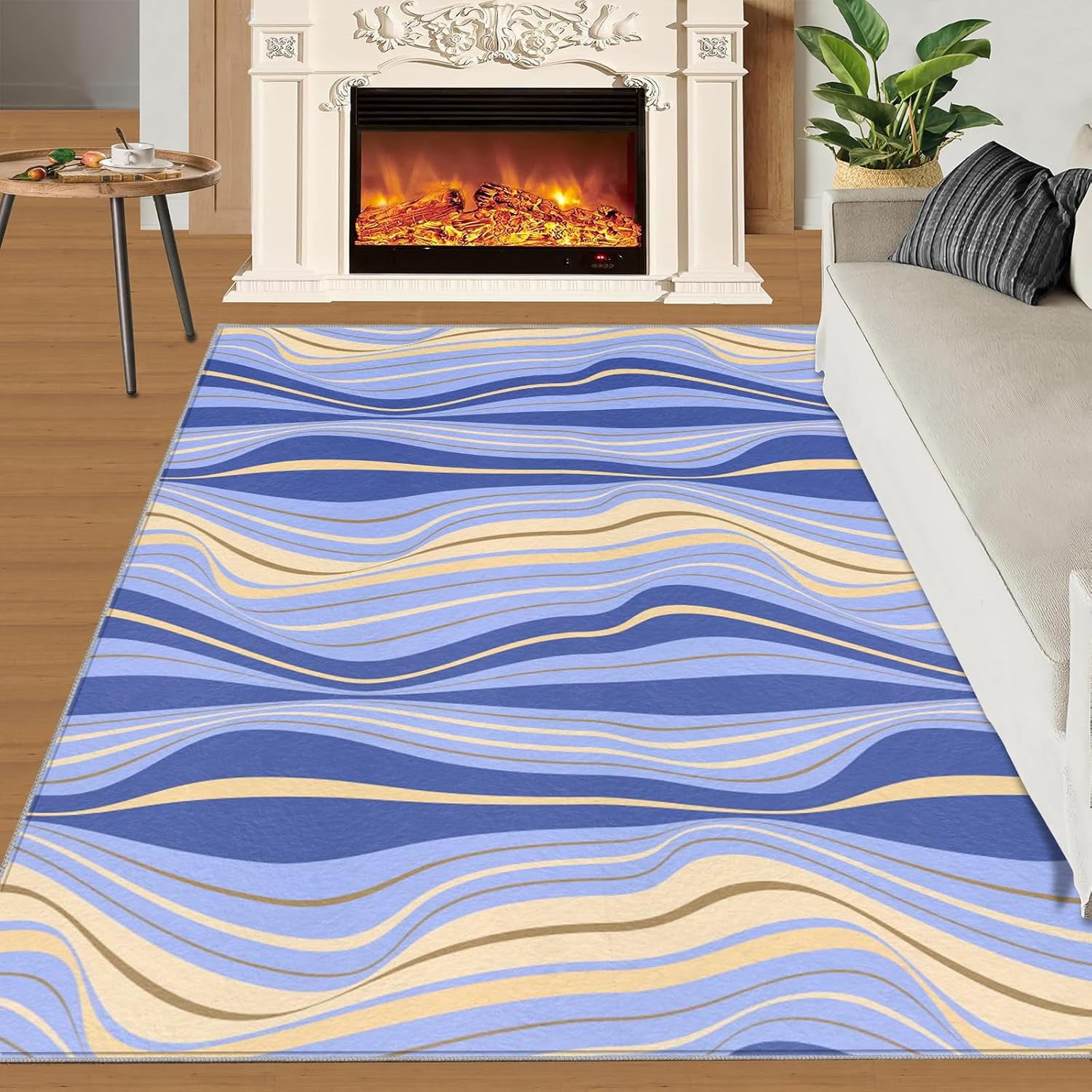 Ocean Colors Rug Blue Waves Rugs for Bedroom, Washable Rug Non Slip ...