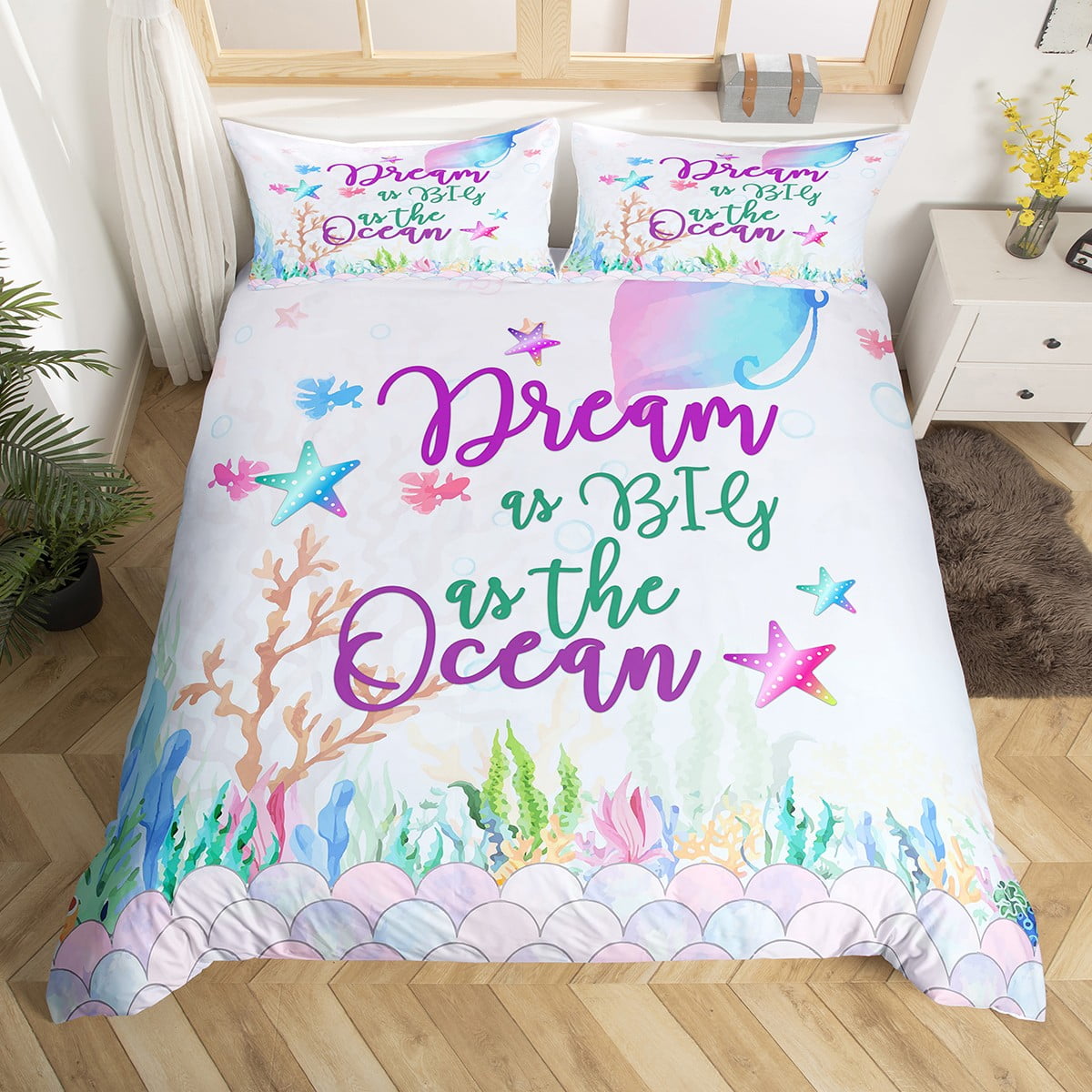 Ocean Comforter Cover Kids Full, Starfish Jellyfish Bedding Set For ...