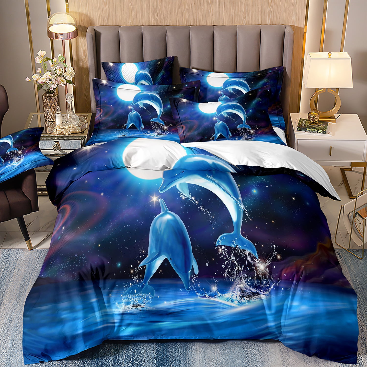 Ocean Comforter Cover Set, 3D Dolphin Bedding Sets for Children Kids Boys Girls Adults Twin Full ...
